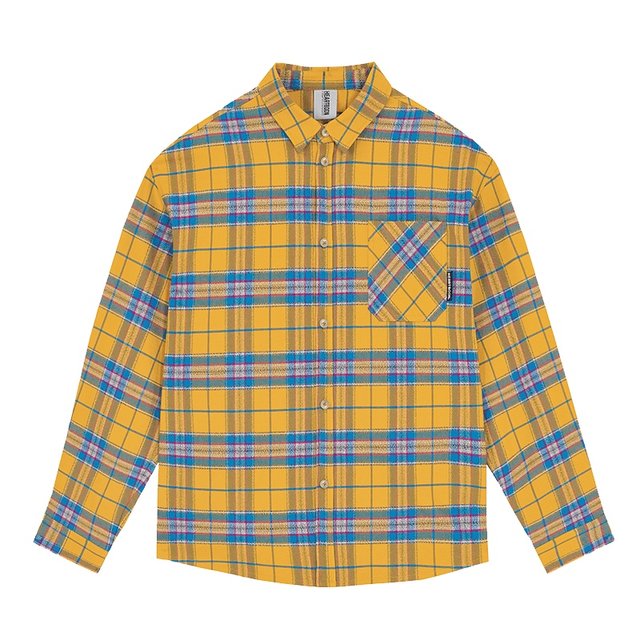 HeartBoon yellow plaid long-sleeved shirt for men with design sense ...