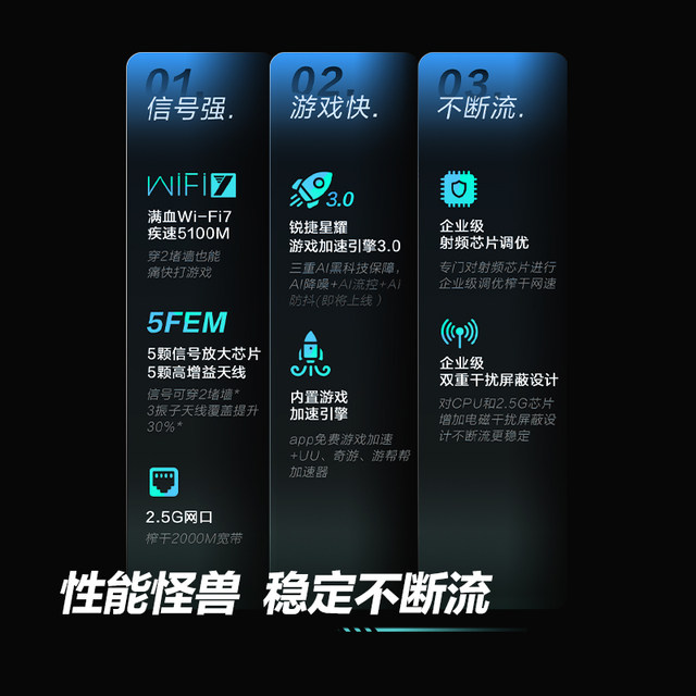 [SF Express] Ruijie Snow Leopard Router WiFi7 E-Sports Star BE50 Home Gigabit 2.5G Network Port ...