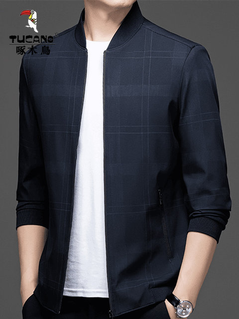 Woodpecker stand collar jacket spring and autumn jacket men business ...