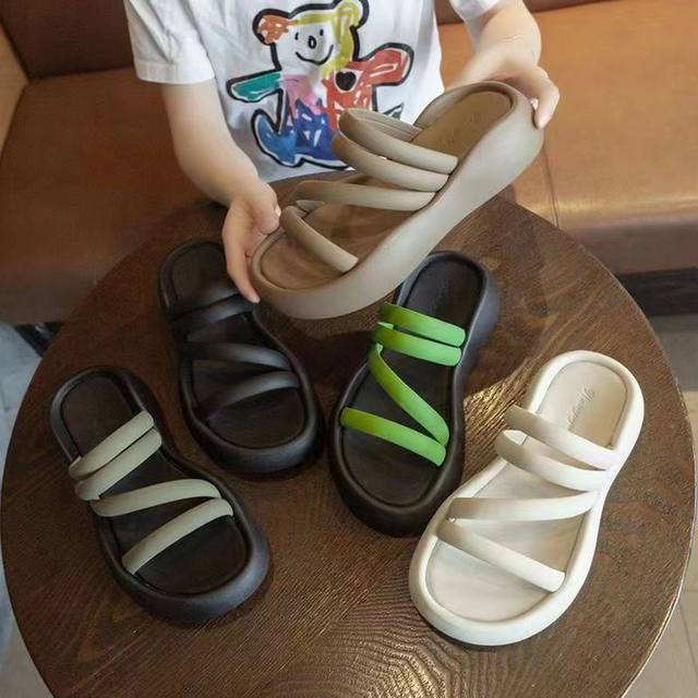 Red Qingting genuine leather thick-soled sandals for women's summer ...