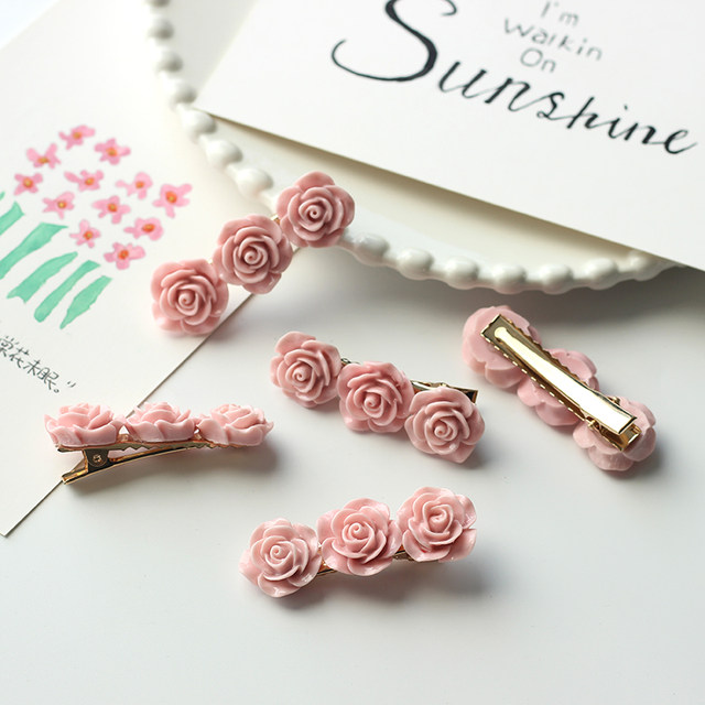 Monet's Garden~Pink small rose hairpin flower bangs side clip ins ...
