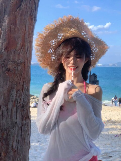 White micro-transparent long-sleeved T-shirt for women in summer thin ...