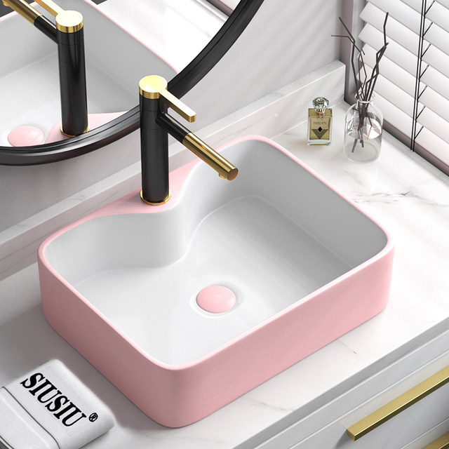 Countertop pink wash basin rectangular wash basin single basin small ...