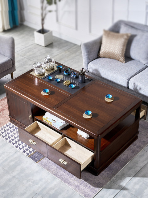 New Chinese style Wujin wood tea table living room household solid wood ...