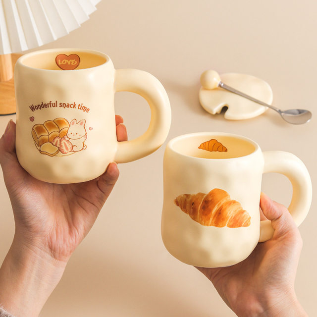 Fufu cute cup for girls, high-looking ceramic mug with lid and spoon ...