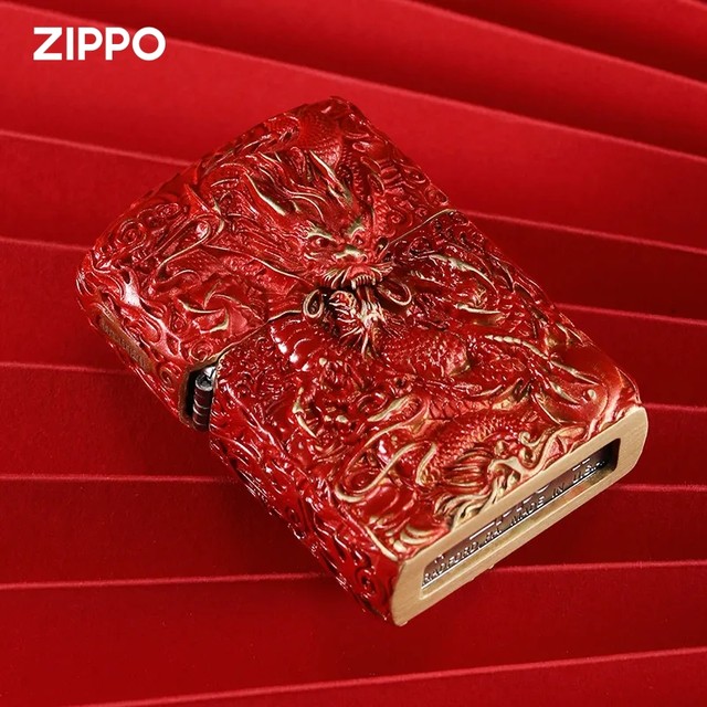 Burning Red Dragon Phoenix Bao ZIPPO pure copper windproof kerosene heavy armor lighter lighter ...