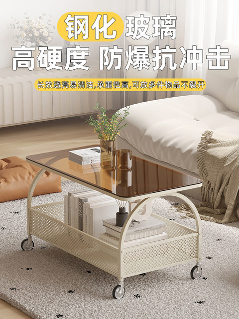 Creamy style movable square living room small apartment coffee table ...