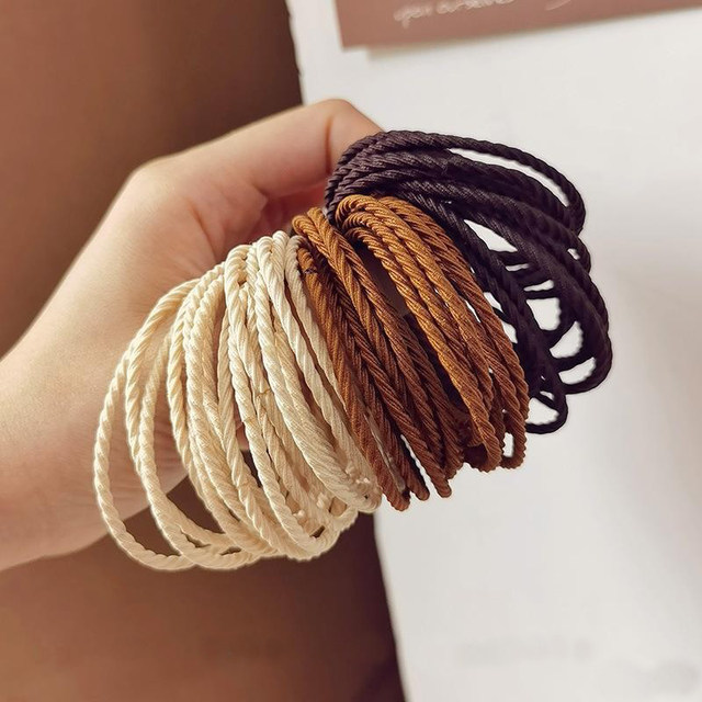 Simple high-elastic hair rope 50 multi-color threaded ponytail rubber ...