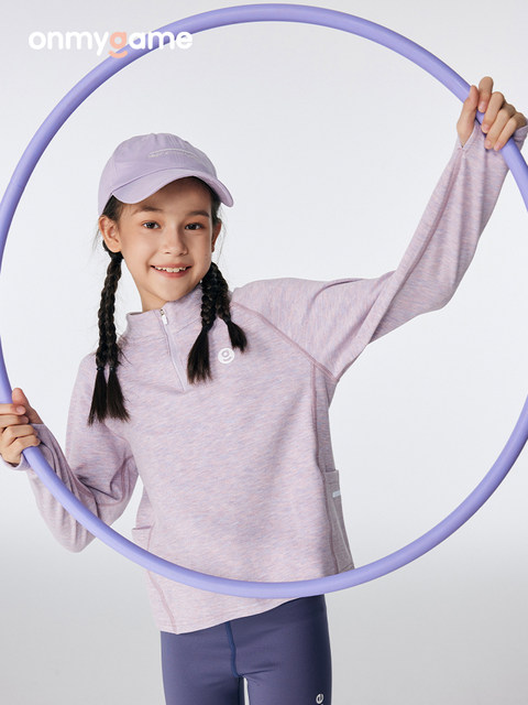 onmygame girls t-shirt long sleeve breathable sportswear children's outdoor plus velvet sweater ...