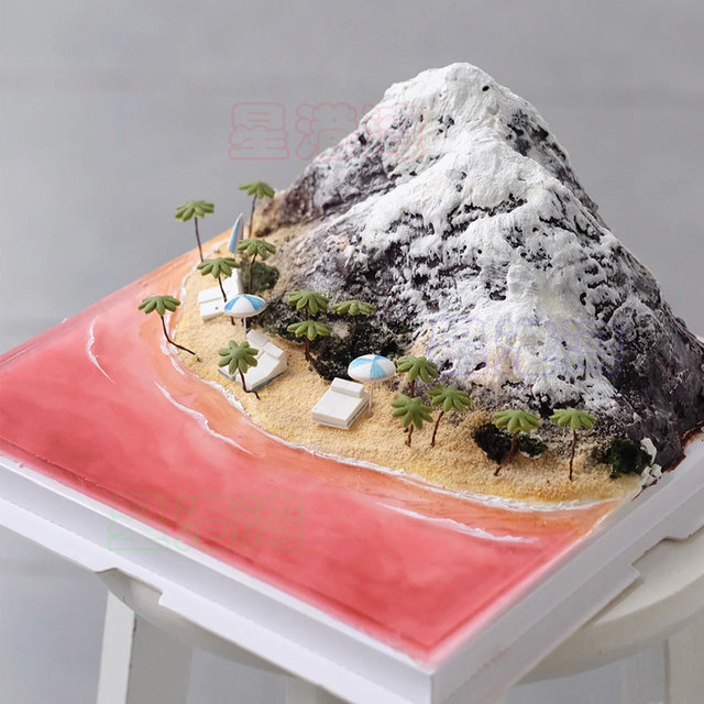 Internet celebrity new Mount Fuji micro-landscape birthday cake island ...