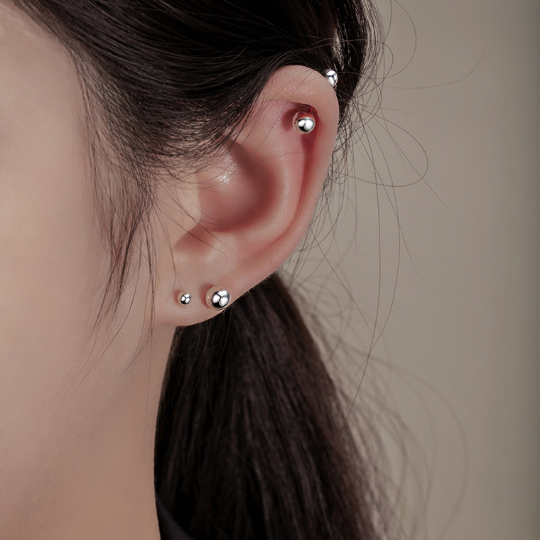 S925 Silver Needle Screw Button Ear Bone Nails Women's Super Flashy ...