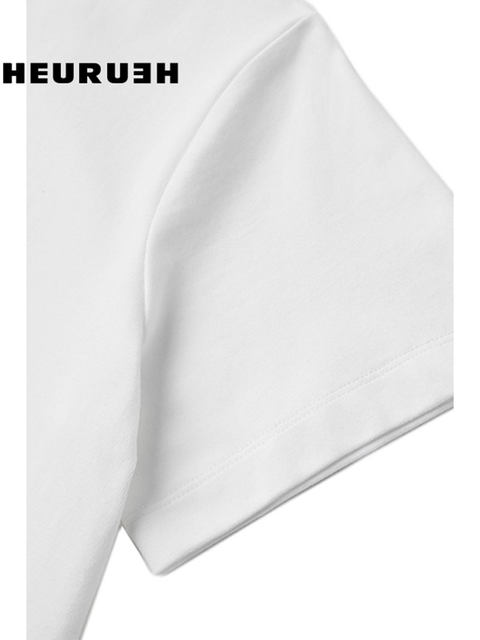 Heurueh three -dimensional logo embroidery design short -sleeved T ...