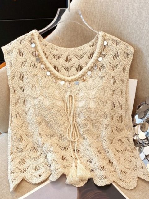 2025 New Summer Style Bohemian Style Lace-Up Shell Tassel Sleeveless ...