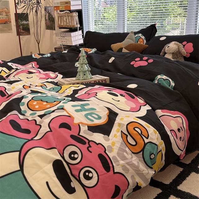 Cute ins cartoon crayon shin-chan washed cotton bed four-piece set ...