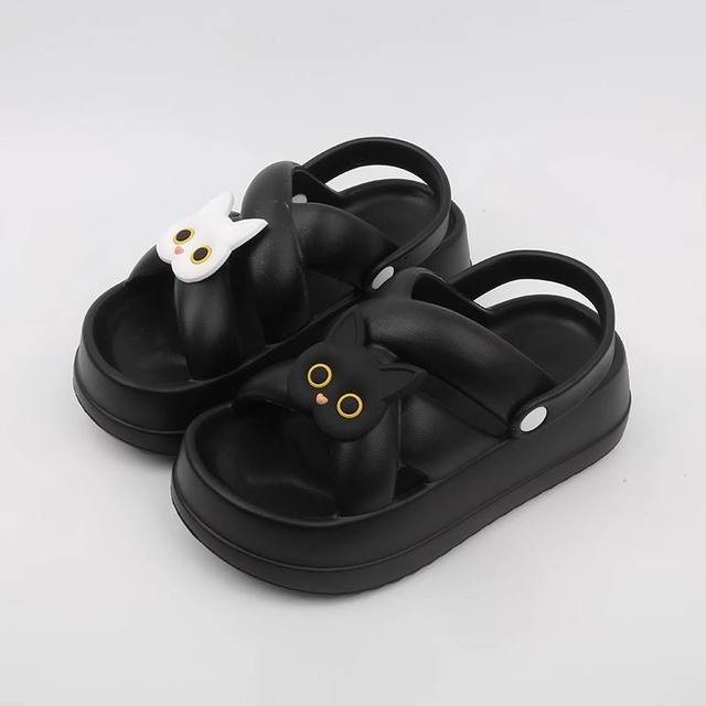 Cute black and white cat sandals for women 2024 summer popular outdoor ...