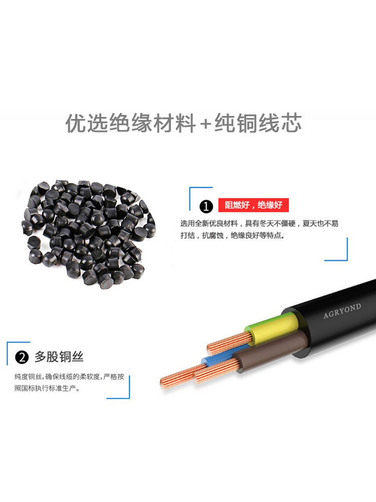 Agryond 10A National Standard Power Cord - 3-Pin Plug, 3-Hole Cable