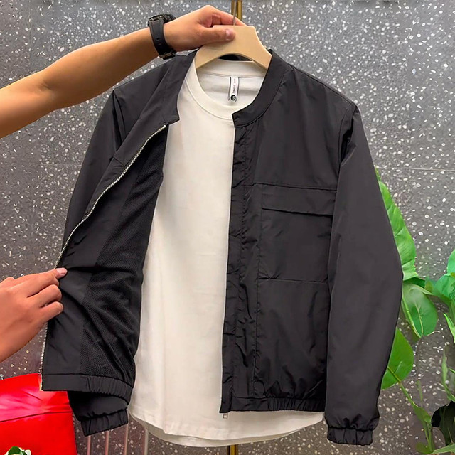 Autumn new simple workwear windproof stand collar jacket men's business ...