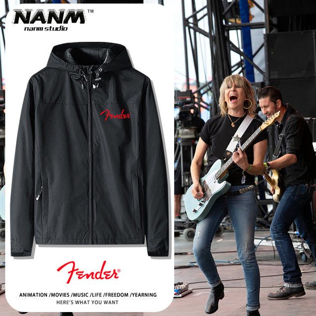 fender electric guitar band hooded jacket men's autumn and winter plus ...