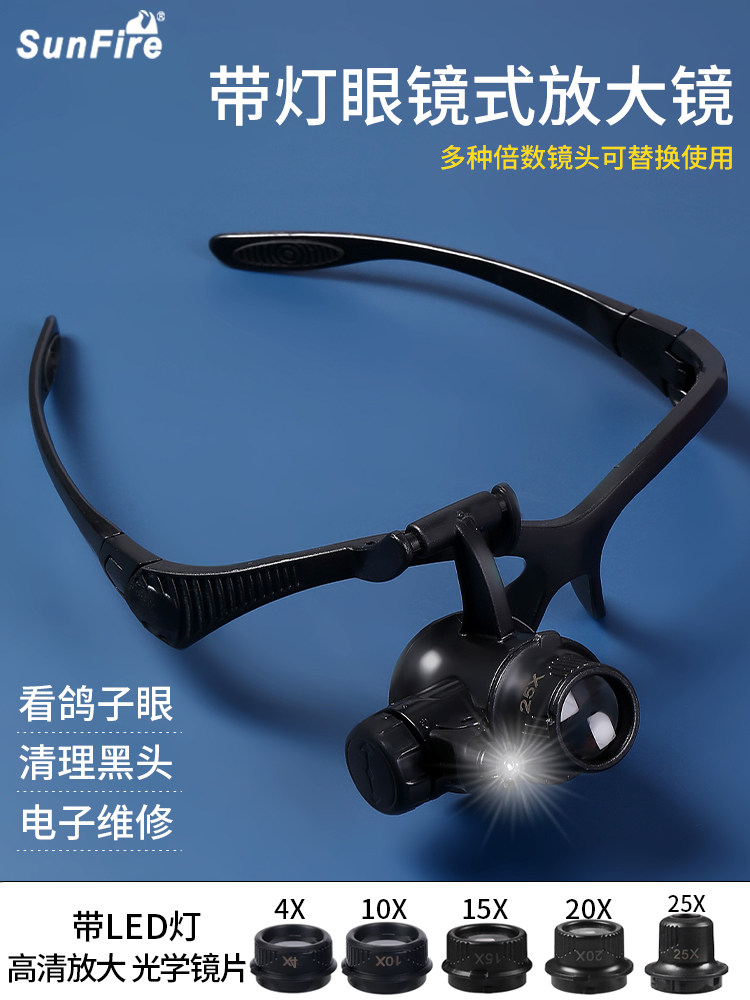 Sun Fire High Magnification Pigeon Eyes Magnifying Glass with LED Light