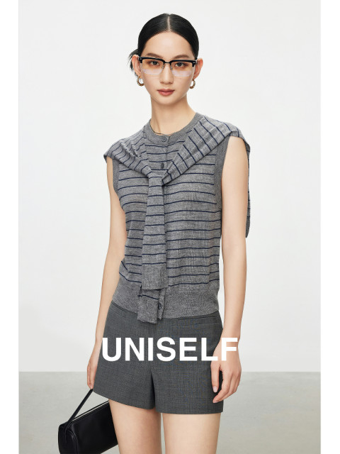 Uniself Shawl Design Wool Knitted Striped Vest for Women 2025 Summer ...