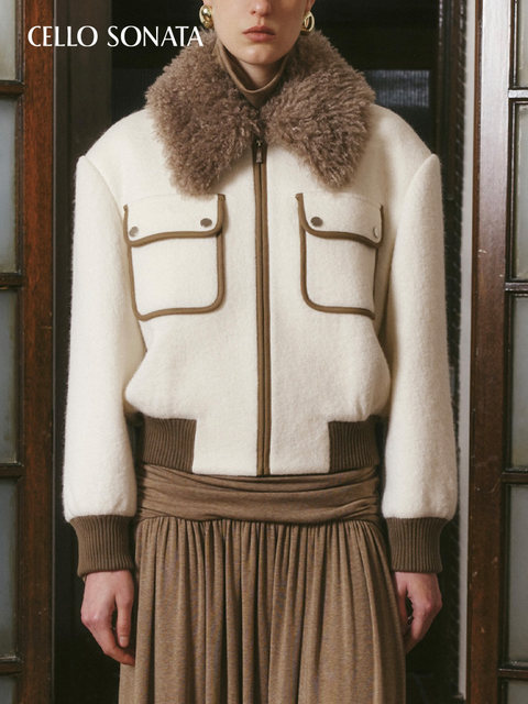 Cello Sonata AW23 autumn and winter new product removable wool collar ...