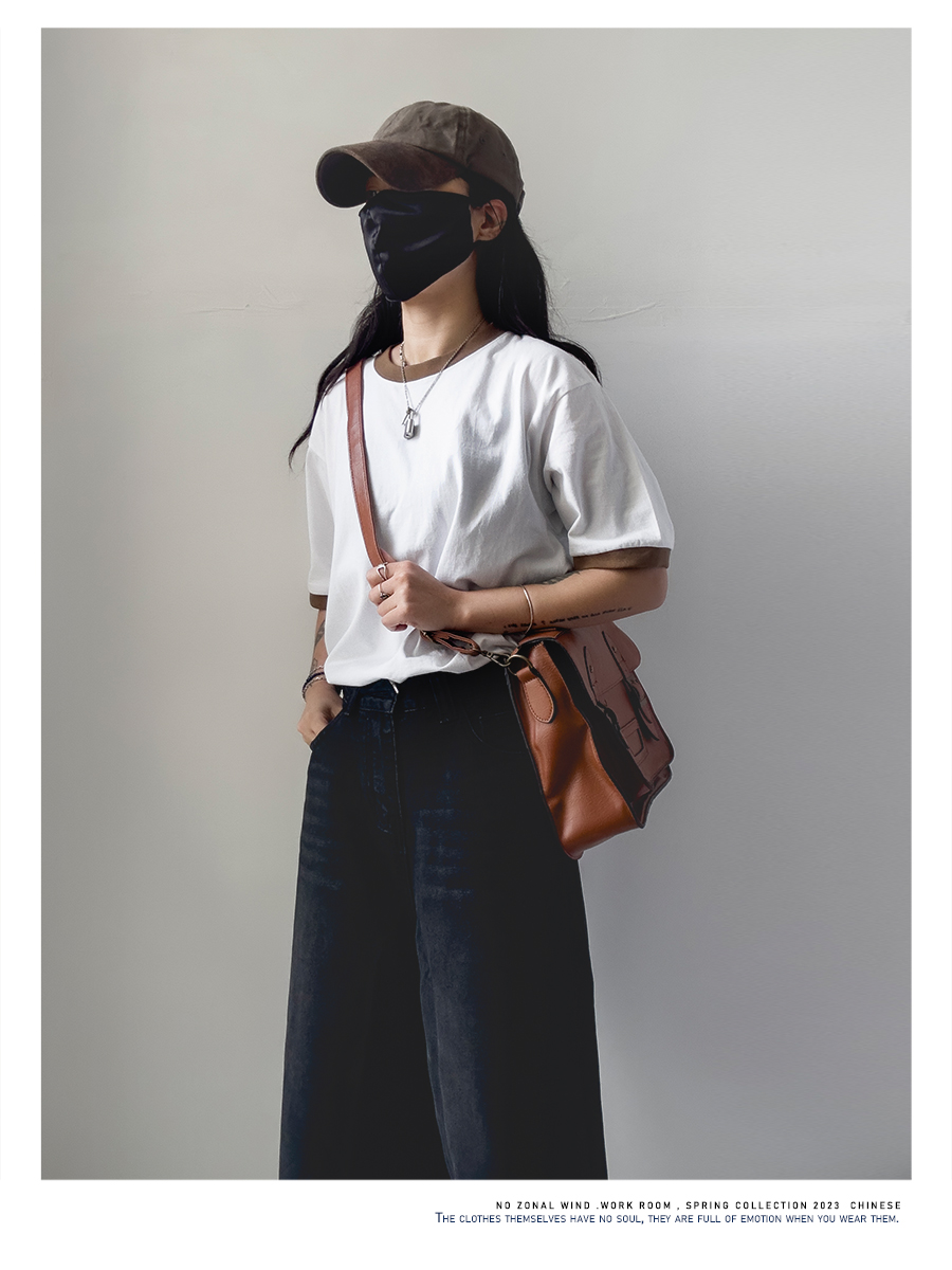 Reverse shell 2024 retro short-sleeved T-shirt spring and summer 260G heavy contrasting color ...