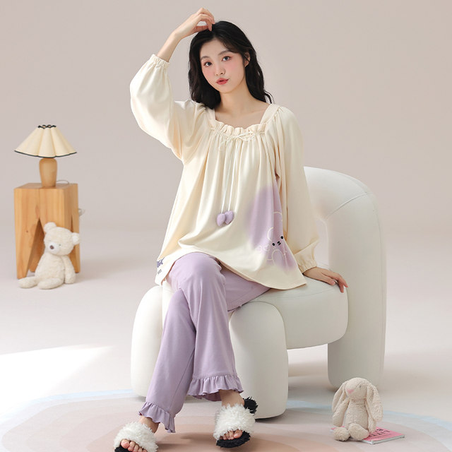 Pajamas for girls in spring and autumn pure cotton long-sleeved sweet ...