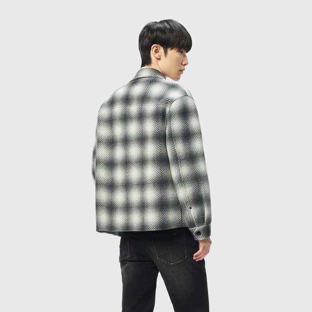 CNC men's Ole lapel plaid wool jacket men's 2024 autumn and winter ...