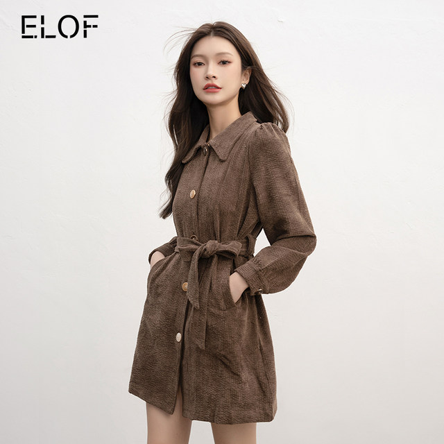 ELOF winter temperament retro strapped corduroy long-sleeved dress for ...