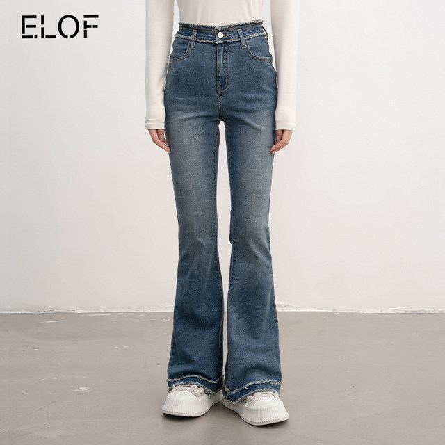 ELOF high-waisted woolen jeans for women, blue trousers, casual, narrow ...