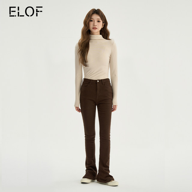 ELOF black micro-flare jeans 2024 new spring and summer high-waist slim ...