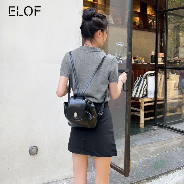 ELOF right shoulder polo sweater sweater women's top 2024 design T ...