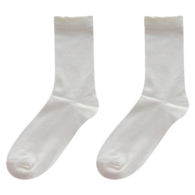 White socks women's mid-calf socks autumn thin solid color pile socks ...