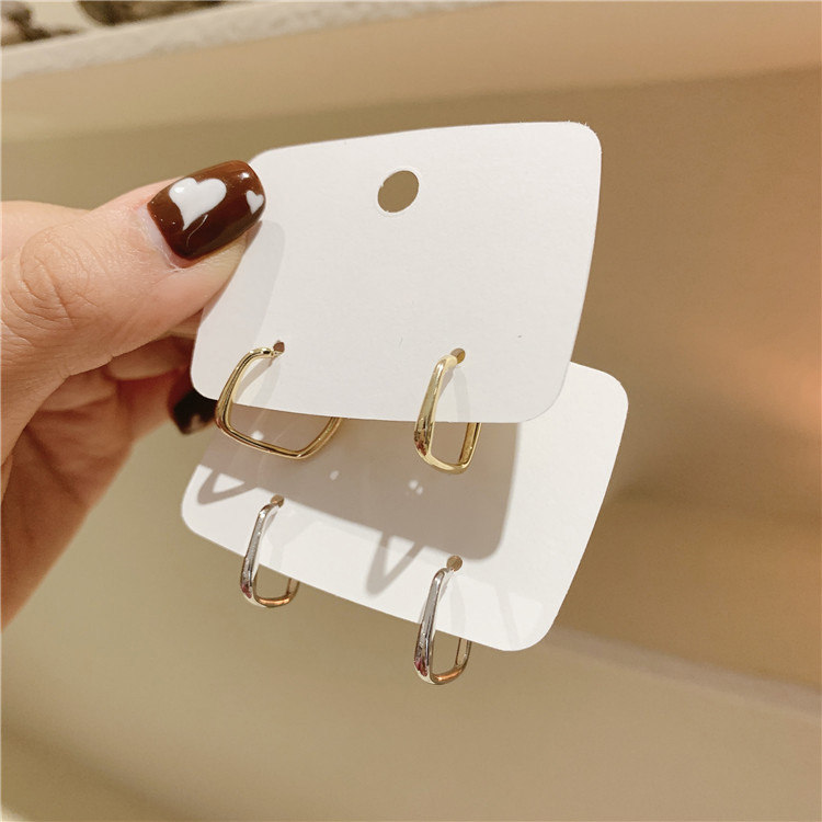 S999 sterling silver needle square earrings 2024 new trendy simple cold style earrings niche ...