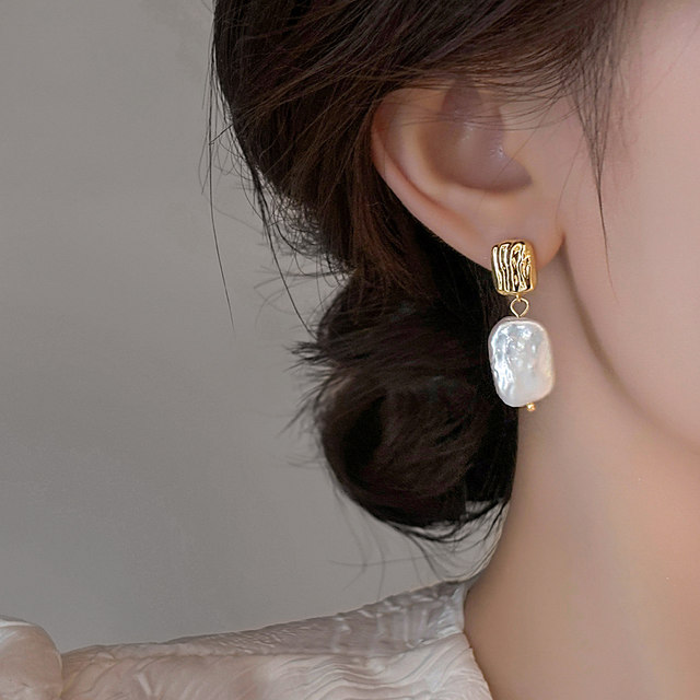 Natural Baroque Pearl Stud Earrings for Women Sterling Silver Niche Design High-end Earrings ...