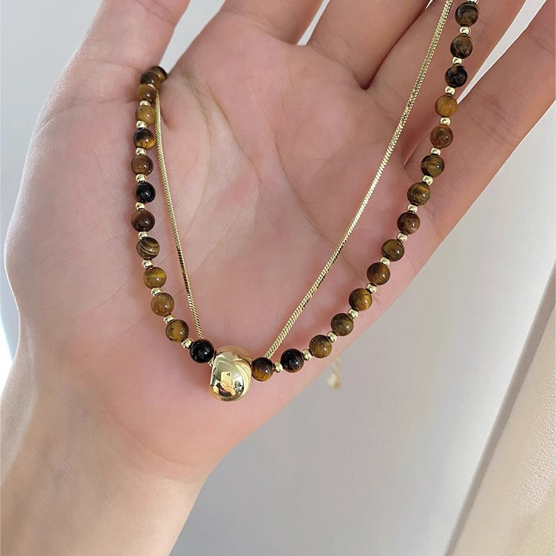 Maillard Tiger Eye Stone Double Layer Stacked Necklace Women's Niche ...