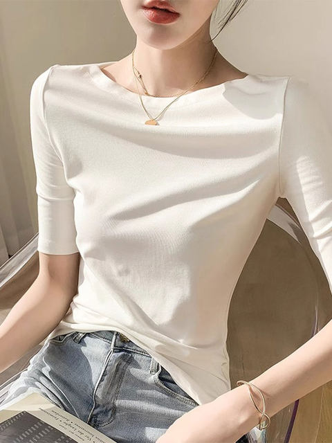 One-length half-sleeved T-shirt for women's modal inner layer texture ...