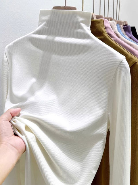 Threaded half-high neck modal base shirt for women in autumn and winter ...