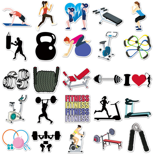 50 pieces of fitness cartoon stickers, sports stickers for mobile ...
