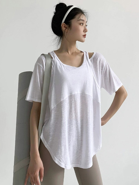 Yoga clothes top for women in summer loose morning jogging fitness ...