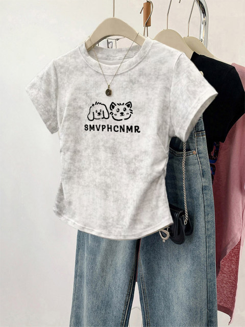 White tie -dyed short -sleeved short -sleeved T -shirt Girl summer ...