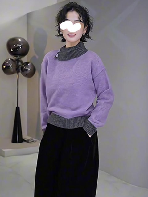 Unique personalized design irregular collar contrasting sweater for ...