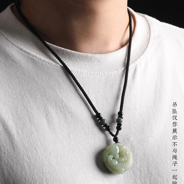 Obsidian agate jade pendant rope hand-woven necklace rope men and women ...