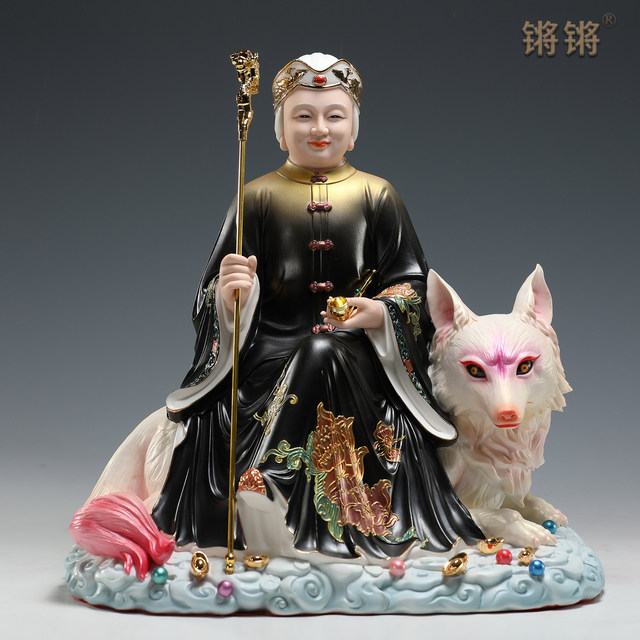Qiangqiang ceramic 13 to 19 inch black mother statue sitting on a fox ...