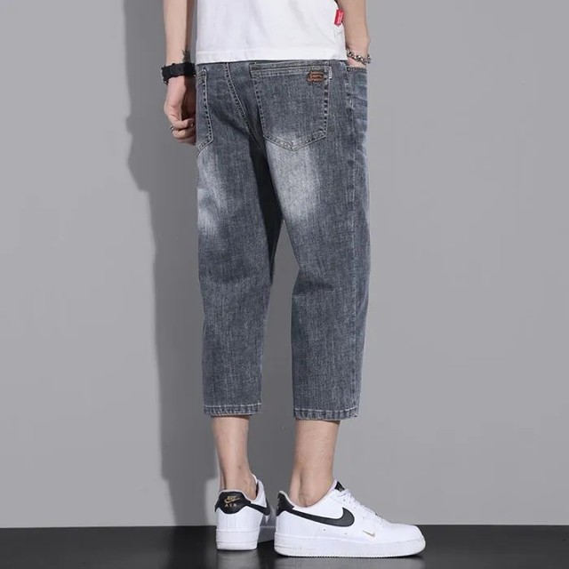 Eight-point denim shorts men's summer thin straight-leg loose 8-point ...