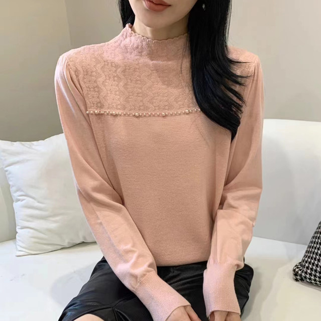 Half -collar lace bottoming shirt female autumn and winter 2024 new ...