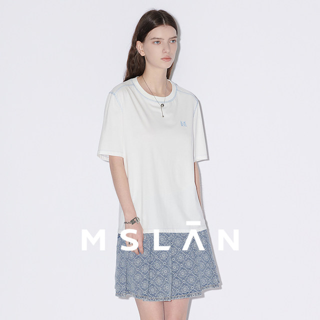 MSLAN spring and summer minimalist round neck color embroidery combined T -shirt mfbn1105