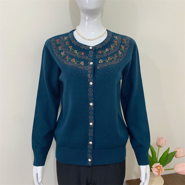 Mother's clothing 2024 new autumn wool sweater knitted cardigan middle ...