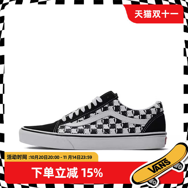 Vans classic black and white chess board bear low top canvas shoes ...