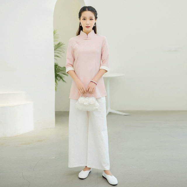 Plain tea clothes Chinese Zen tea clothes Zen clothes cotton and linen ...